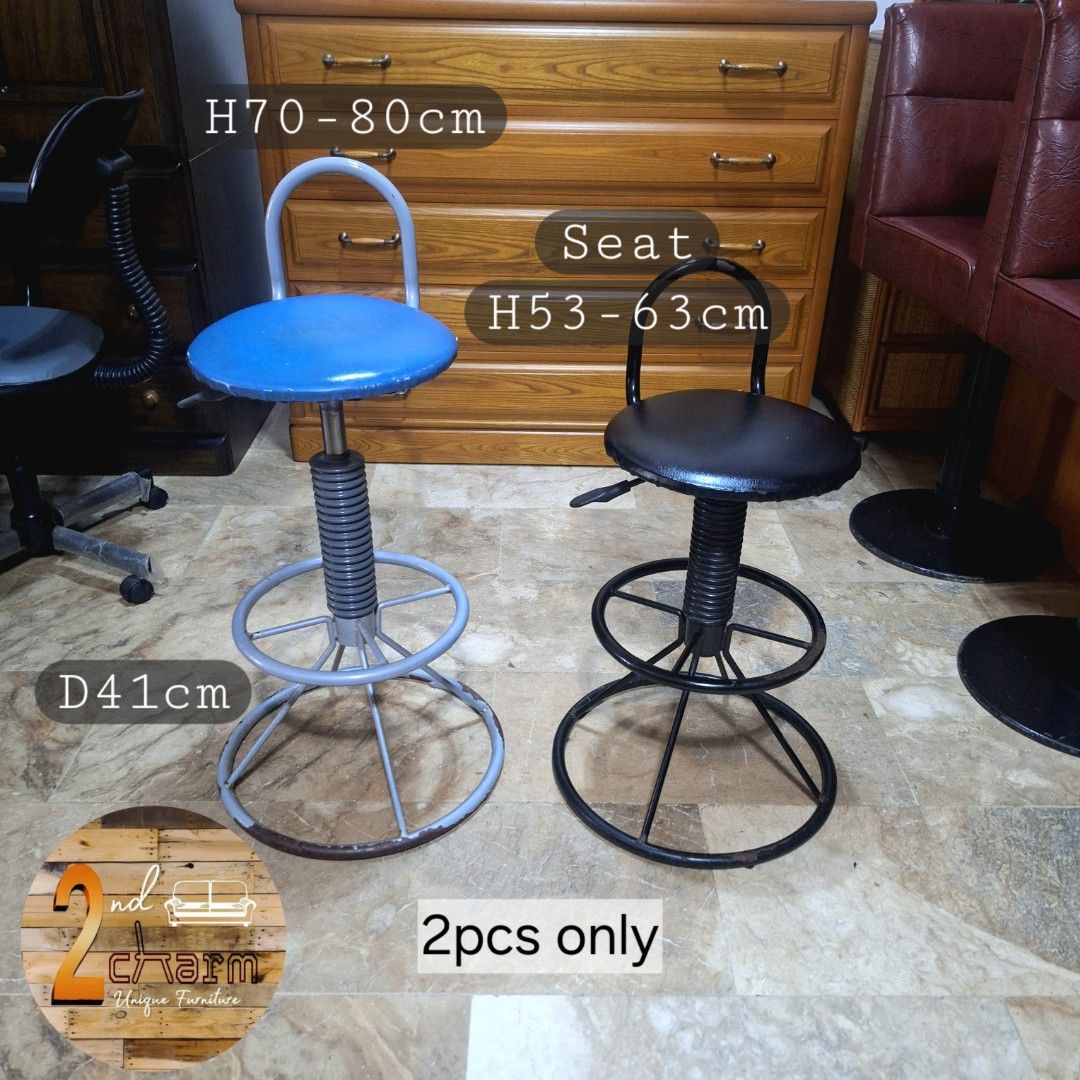 2nd hand set of 2 industrial hydraulic swivel bar stool / counter chair ...
