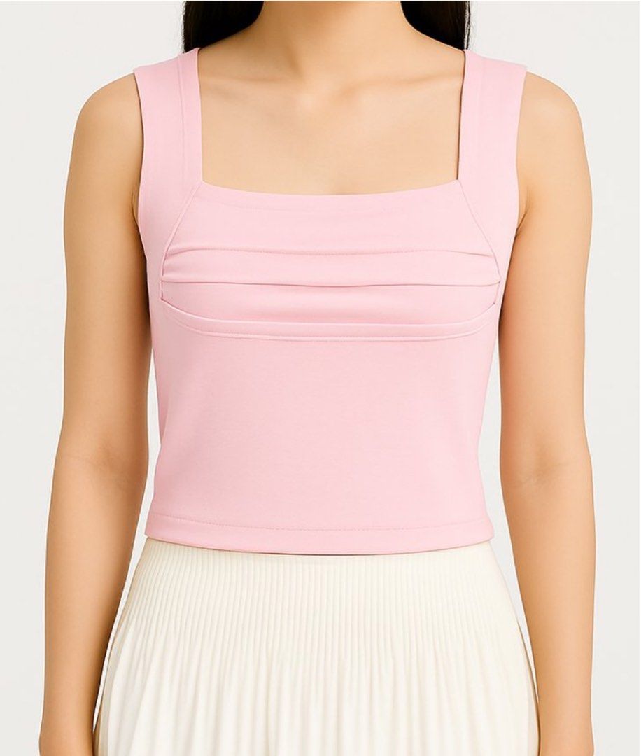 (BARE/BASIC) Ashley V4 Padded Ruched Top in Baby Pink, Women's Fashion ...