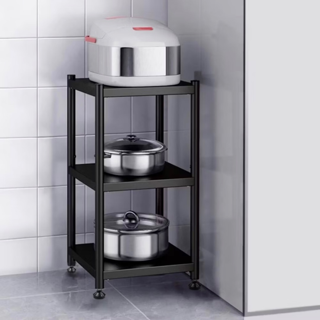 Black Corner Kitchen Shelf | Compact Storage Rack | 3-Tier Pot Rack ...