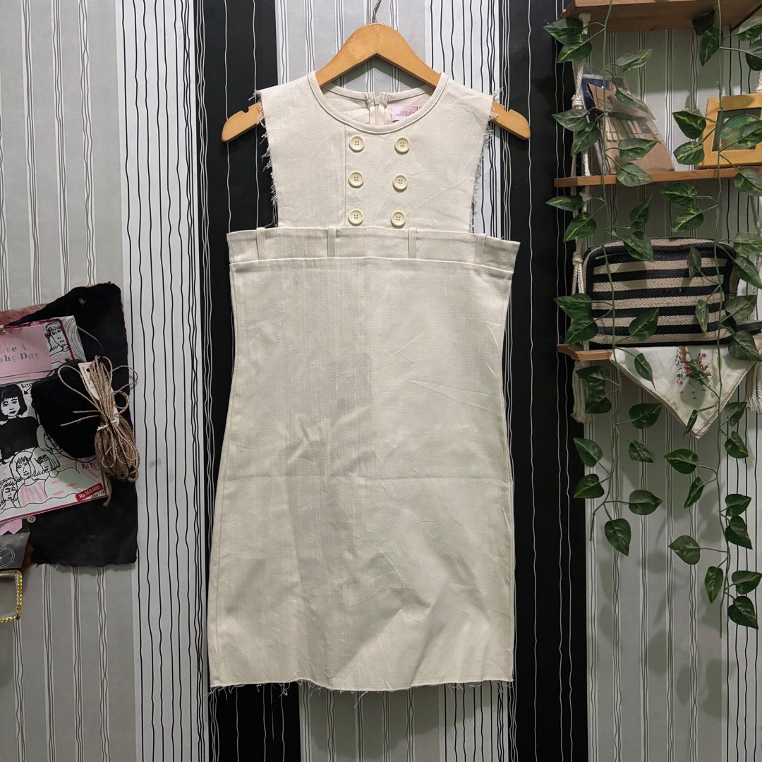 BNWT sinoon cream tweed minidress dress tweed Korean look detail tempat belt dibagian dada lagi ...