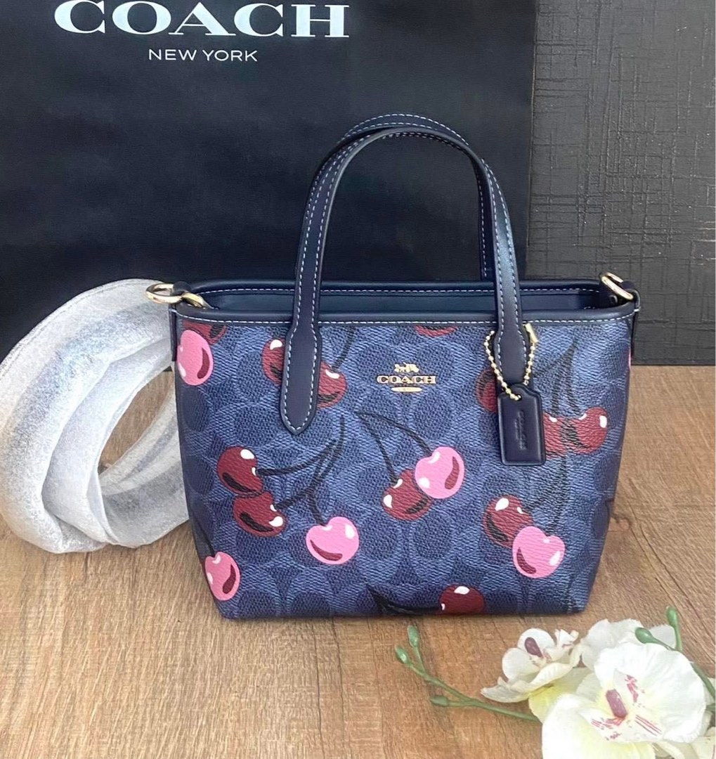 Coach Mini City Tote In Signature Canvas With Cherry Print, Women's ...