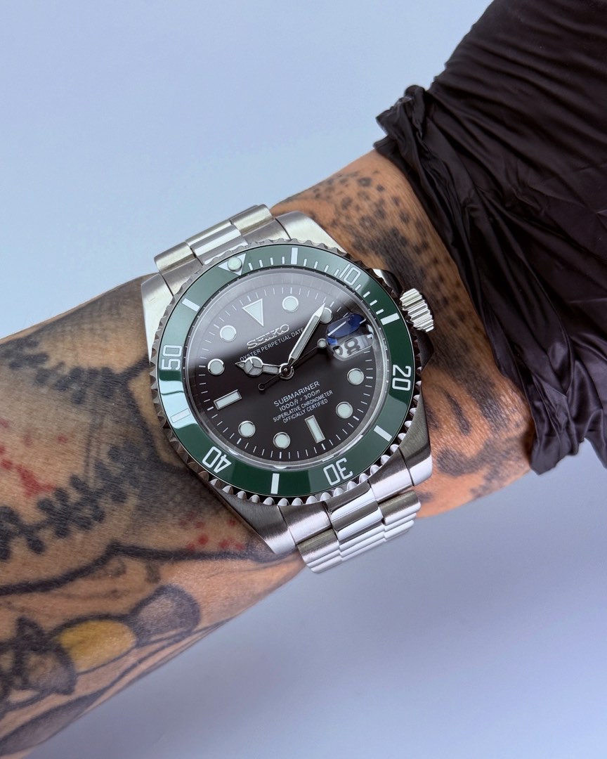 Custom Seiko Mod 40mm Ice Lume Starbucks Submariner on President ...