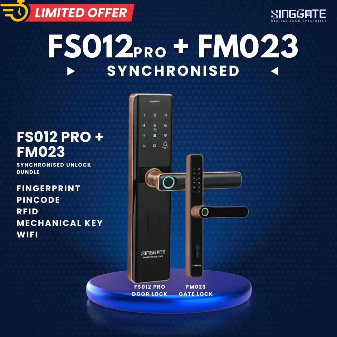 [FREE INSTALLATION] SYNCHRONISED UNLOCK BUNDLE | DOOR LOCK + GATE LOCK | FS012 PRO + FM023 ...