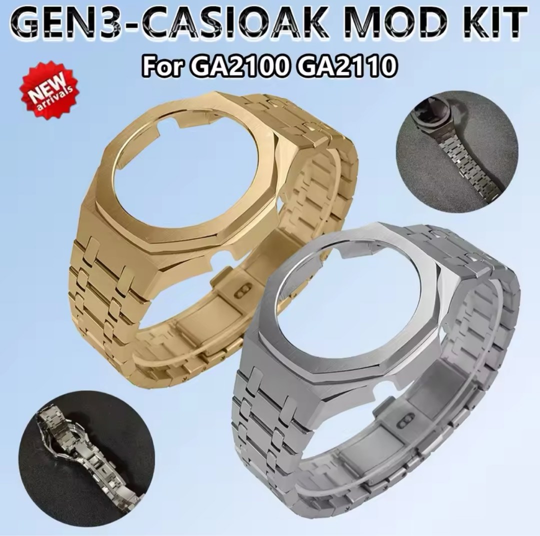 Ga2100 Casio G Shock Mod Ga2100 Mod Silver Gold Black Watch Strap Watch ...