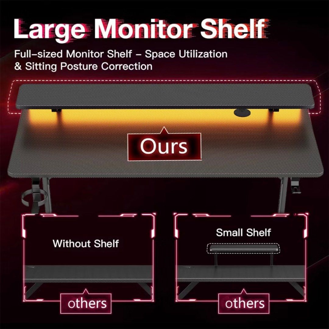 Gaming Desk With Shelf | Dual Monitor Game Desk | Multi Layer Computer ...