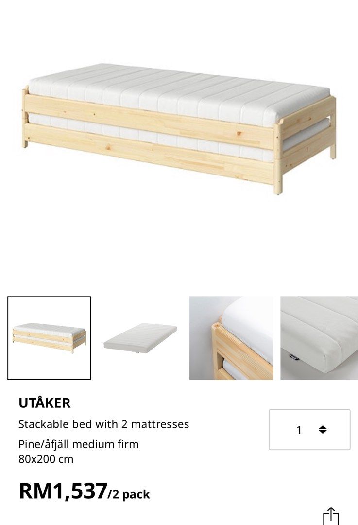 Ikea stackable UTAKER bed, Furniture & Home Living, Furniture, Bed Frames & Mattresses on Carousell