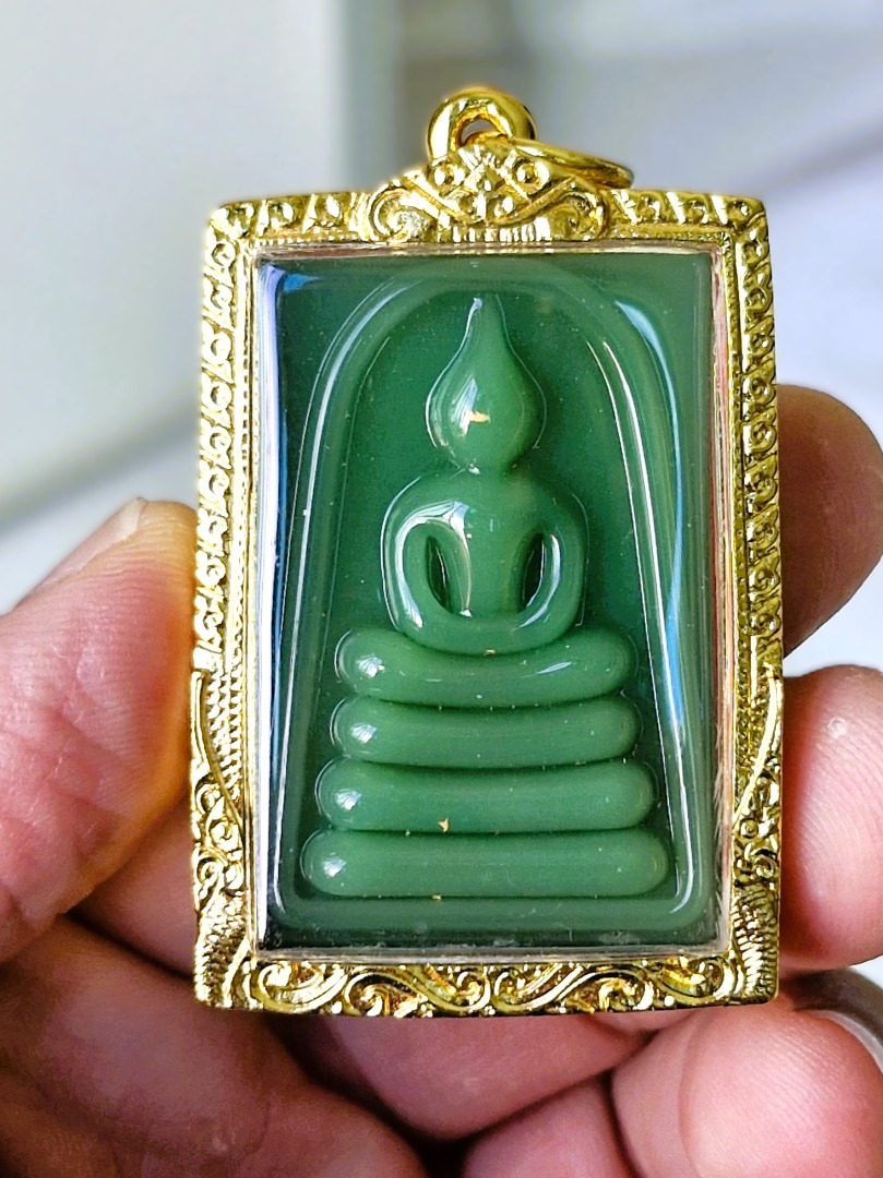 LP Maha Sila and LP Ngern Co-blessed Jade Phra Somdej with Yant behind ...