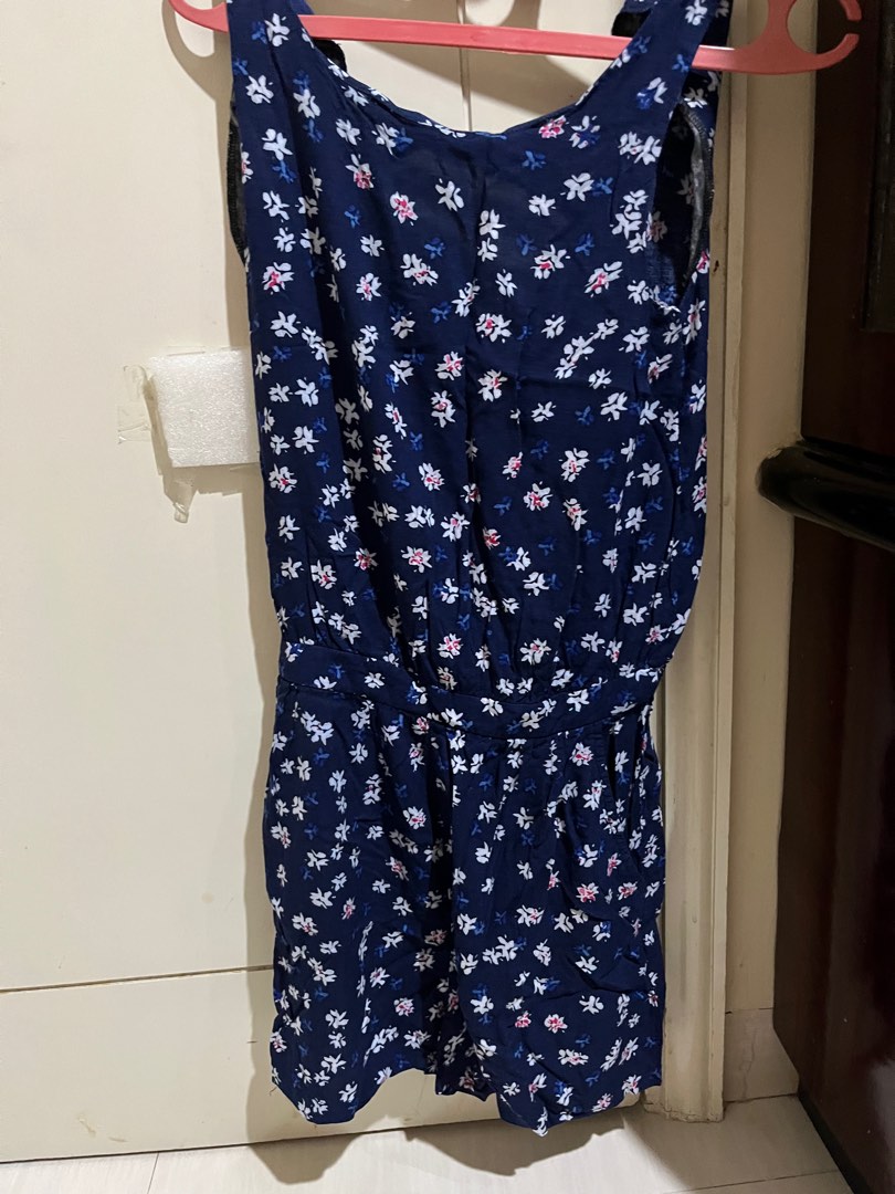 MANGO blue backless jumpsuit (beach wear) not zara bershka pull&bear, Fesyen Wanita, Pakaian ...