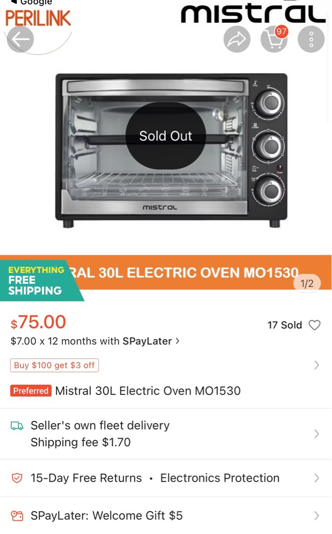 Mistral MO1530 30L Electric Oven, TV & Home Appliances, Kitchen ...