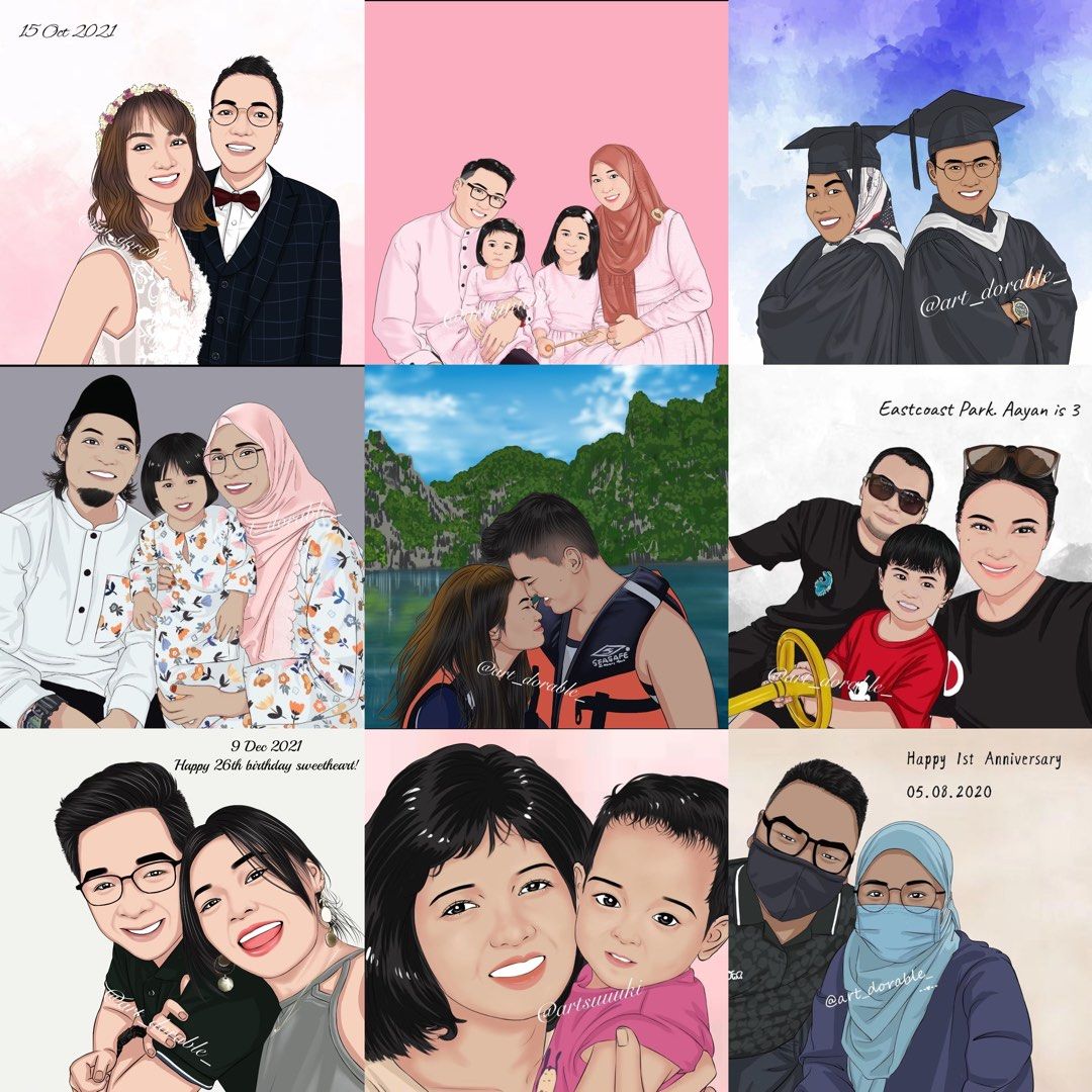 Personalised digital art realistic style anniversary wedding couple ...