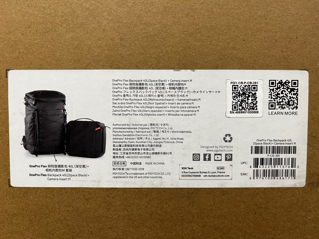 Pgytech OnePro Flex Backpack (40L) Space Black + Camera Insert M ...