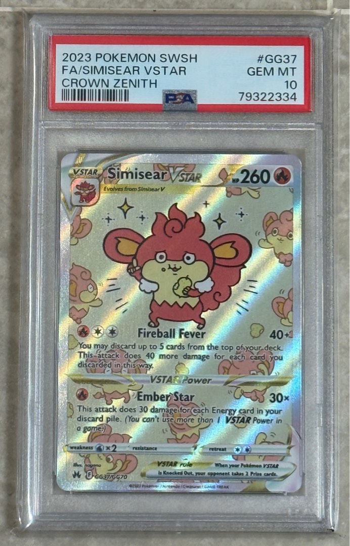 Pokemon Crown Zenith GG37 Simisear PSA 10, Hobbies & Toys, Toys & Games ...