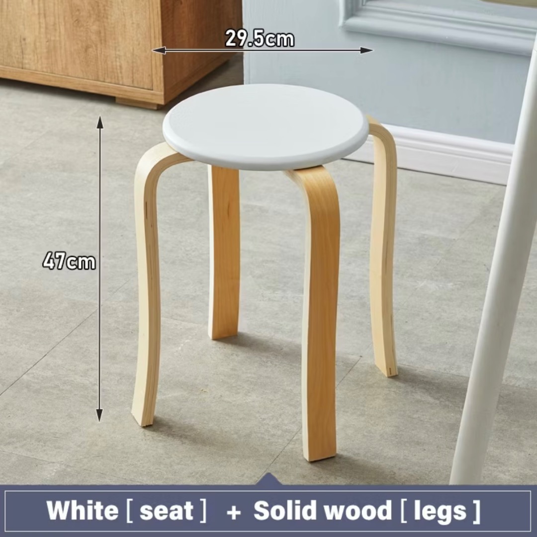 Solid Wood Round Stool | White Seat Wooden Stool | Minimalist Sitting ...