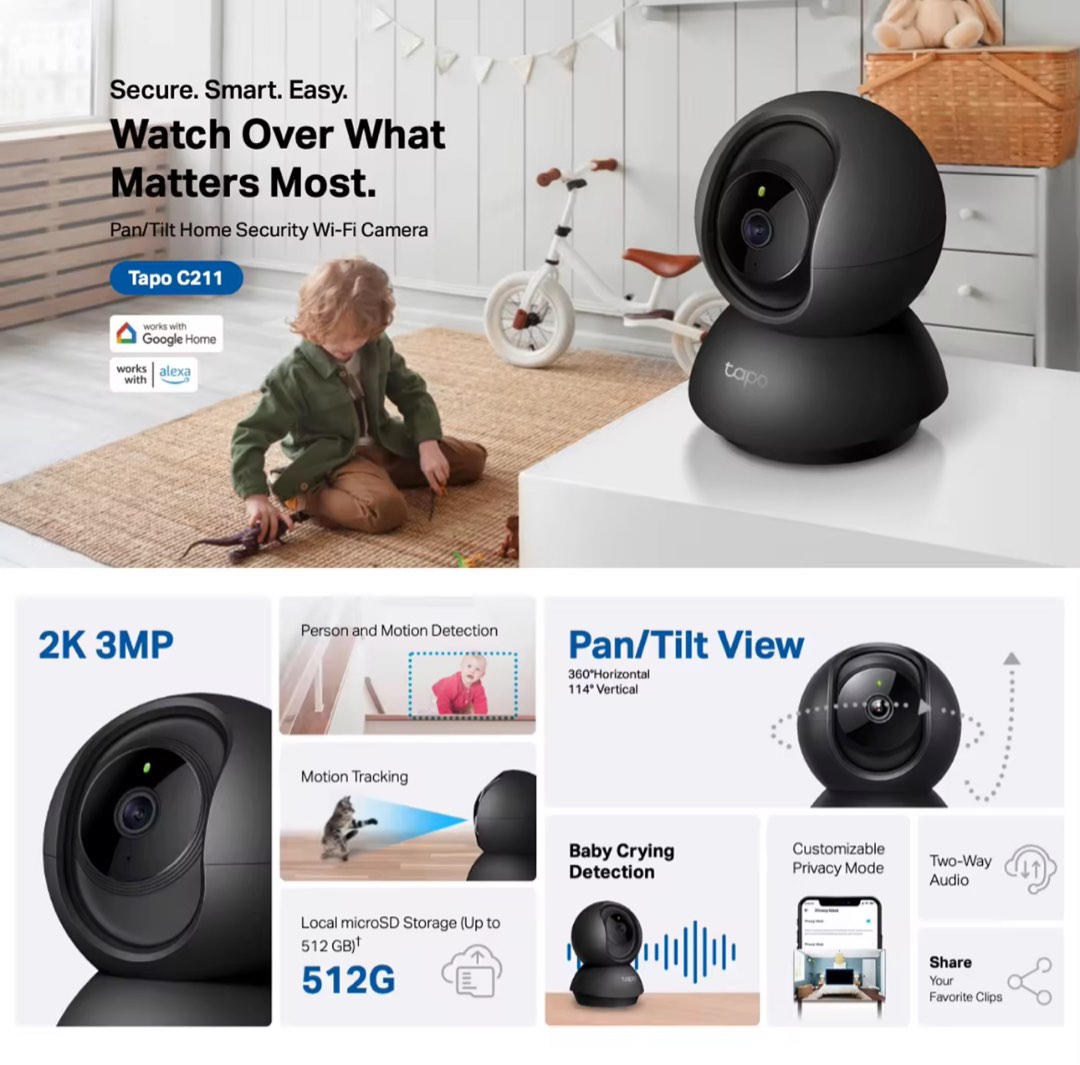 TP-LINK Tapo C211 | 360 Degree Home Security CCTV Wireless IP Camera ...