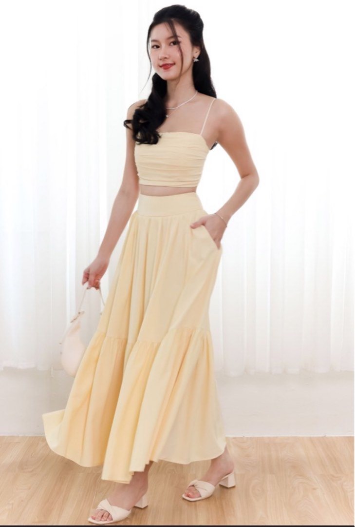 TSS Tilly Tiered set Petite In Pastel Yellow , Women's Fashion, Dresses ...