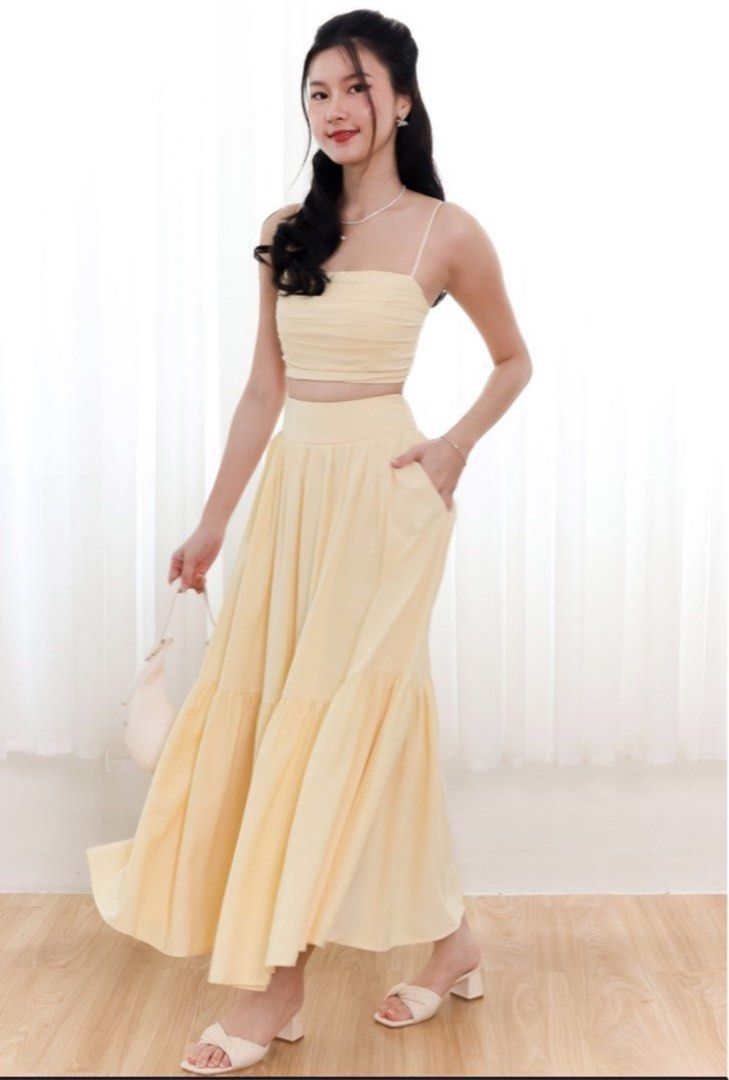 TSS Tilly Tiered set Petite In Pastel Yellow , Women's Fashion, Dresses ...