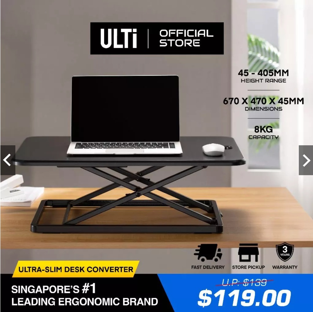 ULTi Ultra-Slim Desk Converter, Standing Desk Riser, Height Adjustable ...