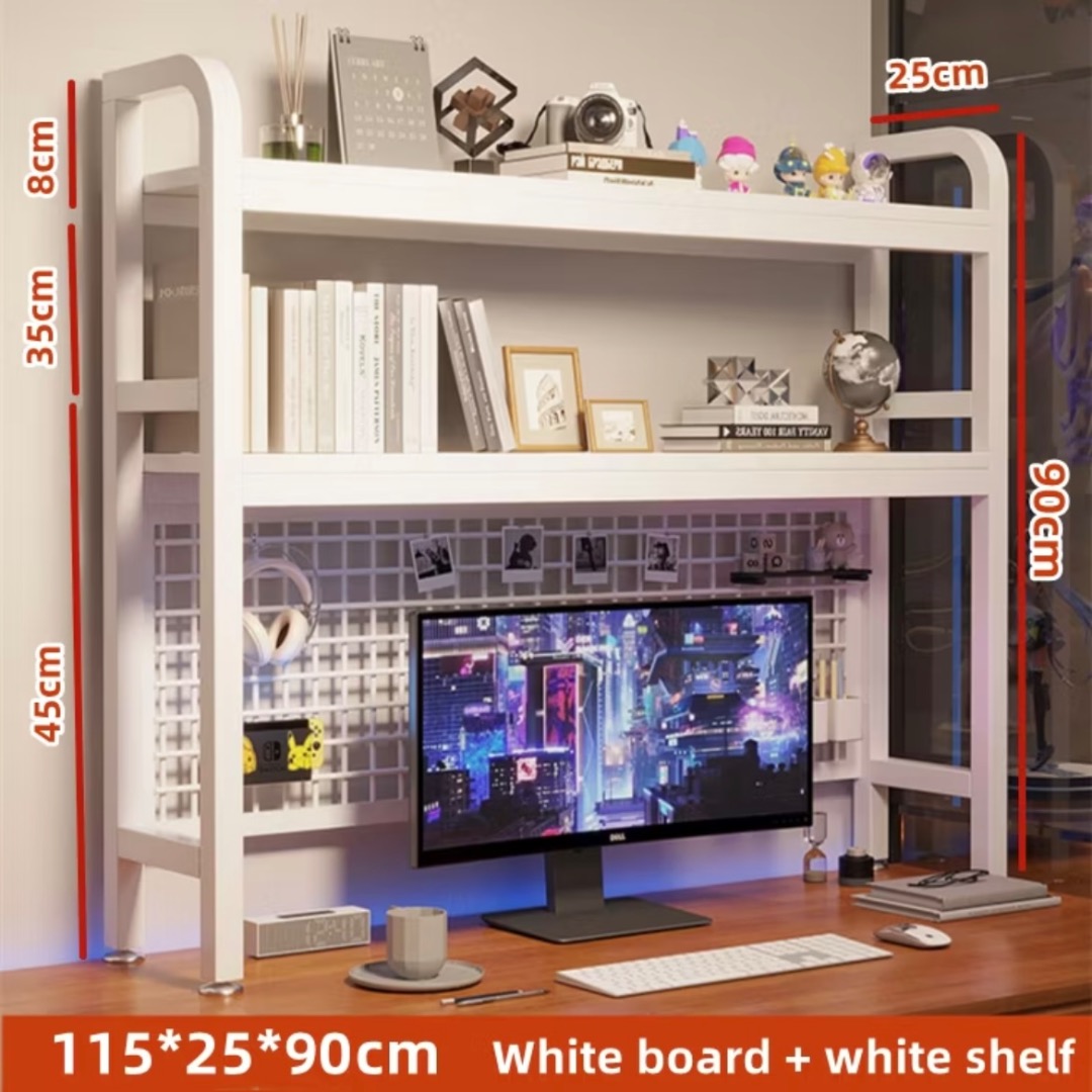 White Desktop Storage Rack | Dual Layer Monitor Shelf | Tabletop ...