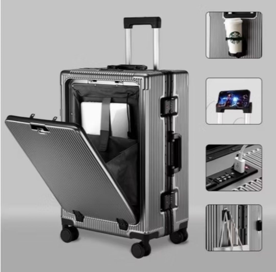 20in travel luggage cabin size multifunction business with TSA lock USB ...