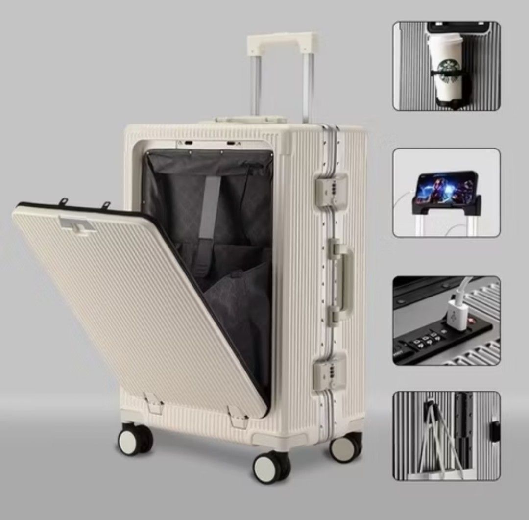 20in travel luggage cabin size multifunction business with TSA lock USB ...