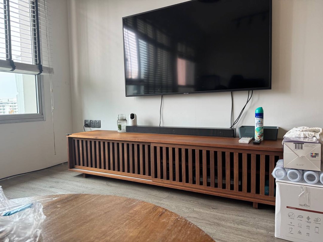 Castlery TV Console with Sliding Doors, Furniture & Home Living ...