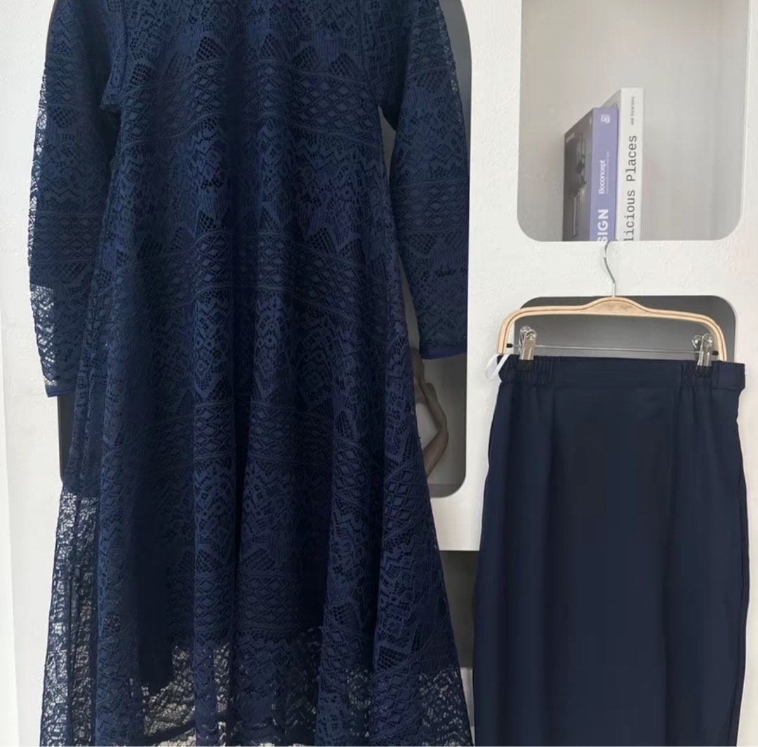Ceo Comel Baju Kurung Lace Navy Blue #hijabistahub #haurabelle qiszar ...