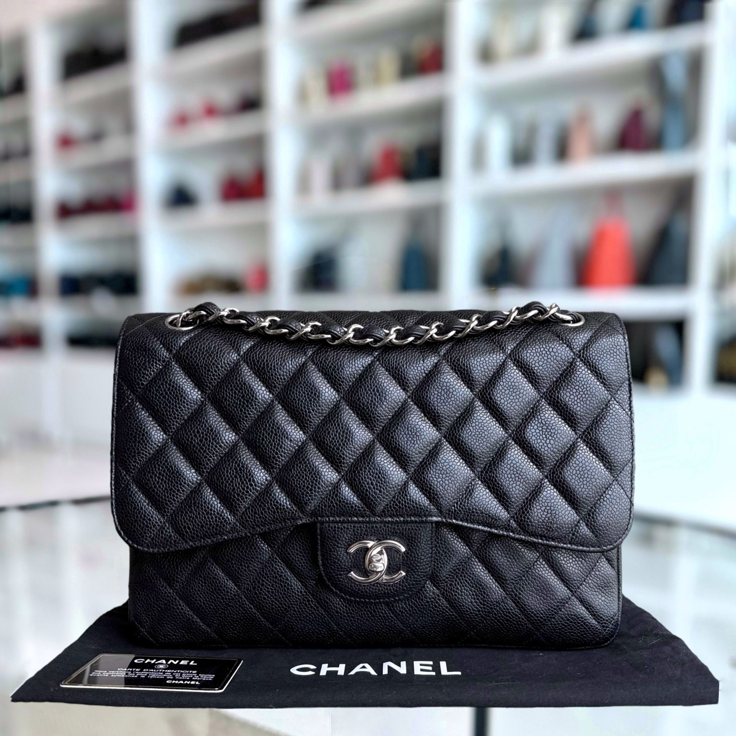 Chanel Classic Flap Jumbo - Double Flap Caviar 30CM Quilted Black ...
