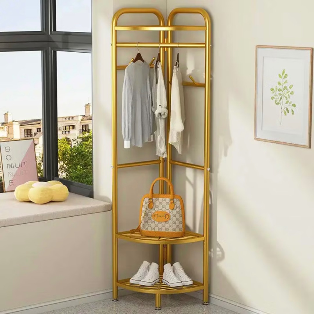 Corner Clothes Hanger Rack | Gold Metal Clothes Hanging Stand | Space ...