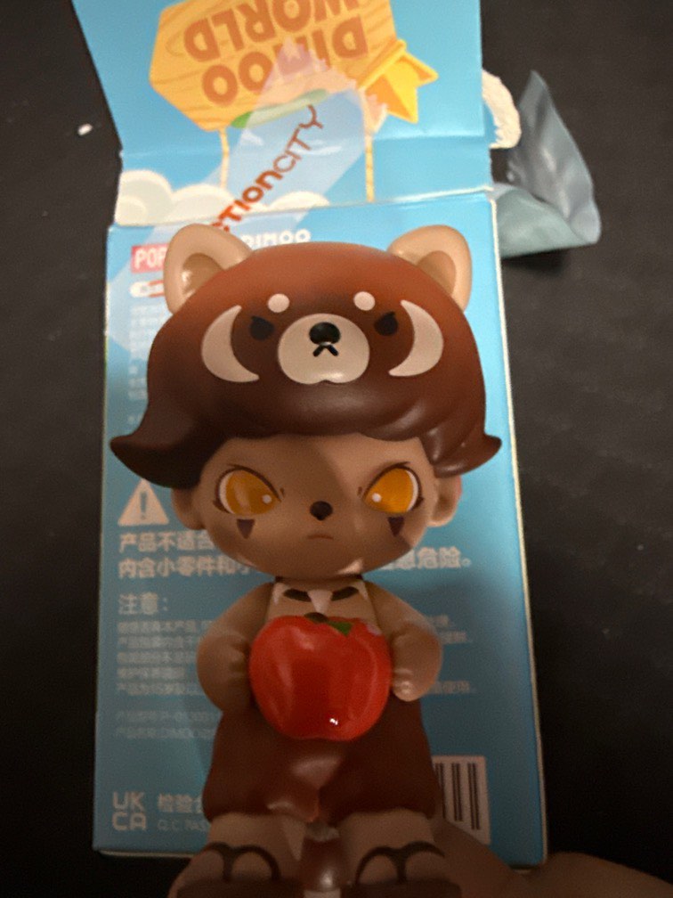 Dimoo red panda with apple, Hobbies & Toys, Toys & Games on Carousell