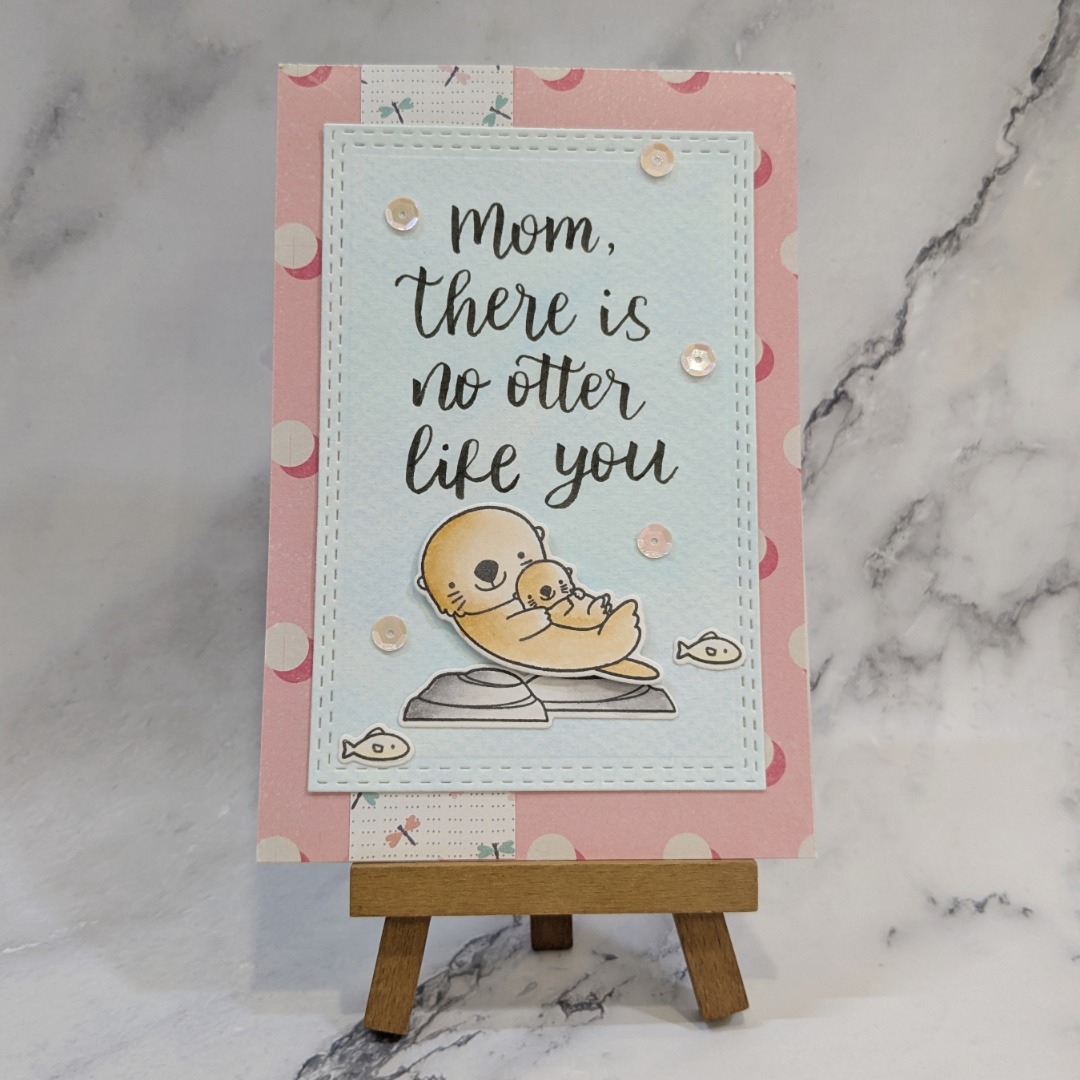Handmade Mother's Day Card 3D pop up - Cute Otters Sequins Girl Boy Mom ...