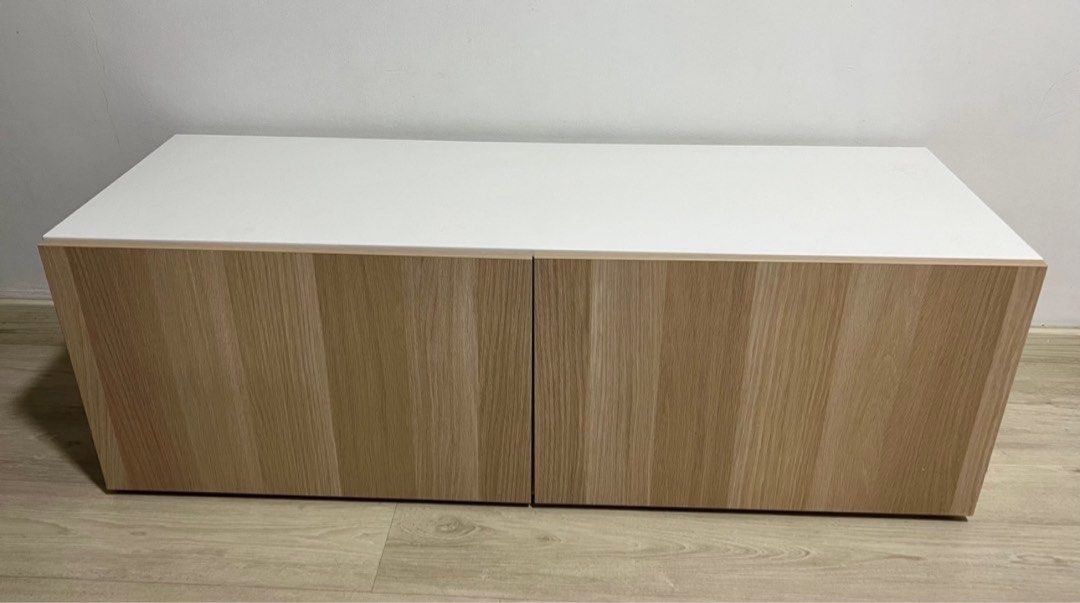 IKEA BESTA Wall-mounted cabinet TV Console, white with wood grain soft ...