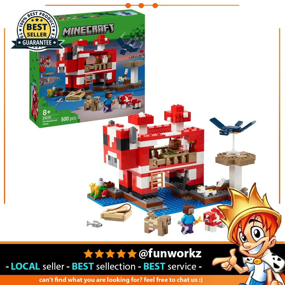 LEGO Minecraft The Mooshroom House 21270 Island Gamer Kit for Kids ...