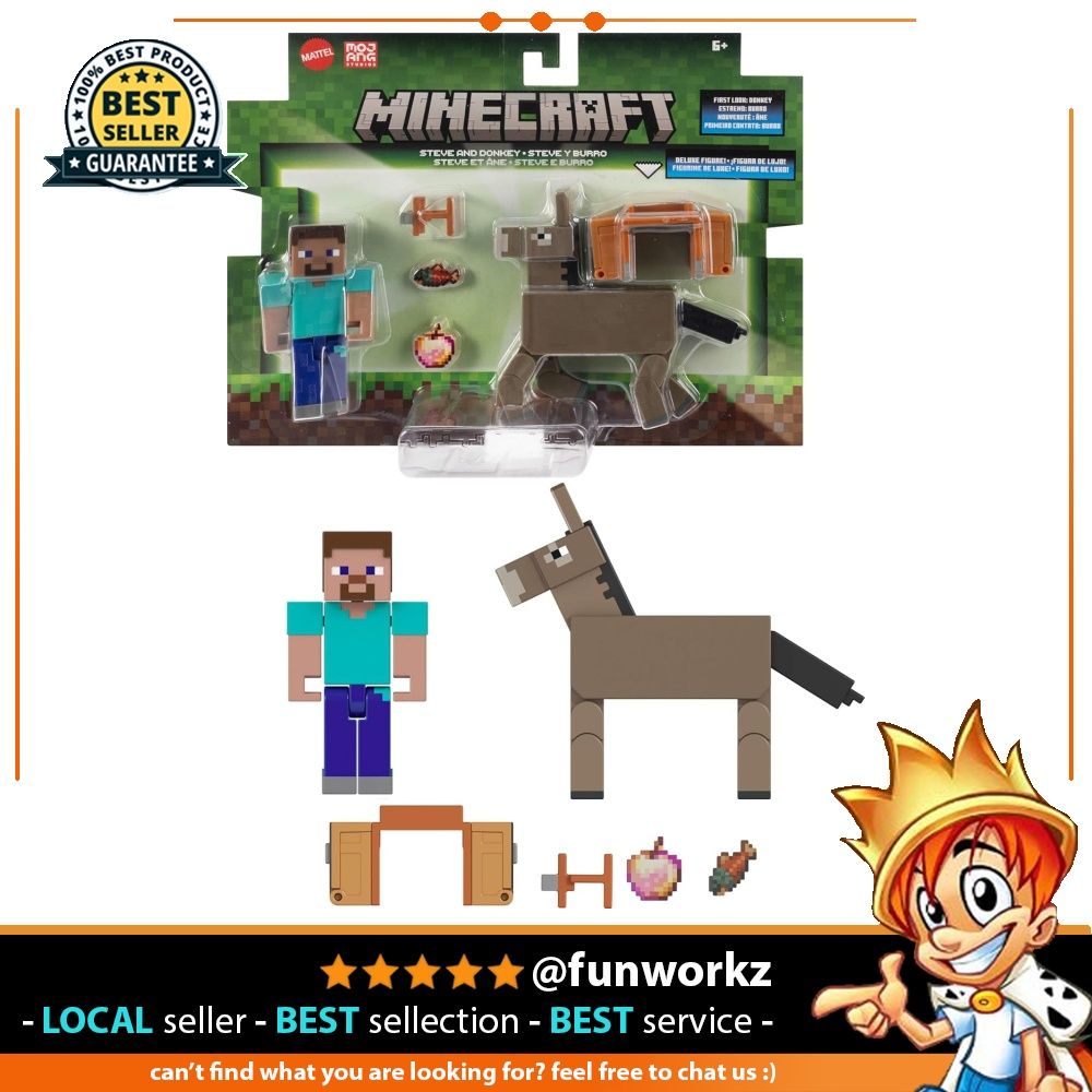 Mattel Minecraft Action Figures & Accessories 2-Pack, Steve & Donkey in 3.25-inch Scale ...