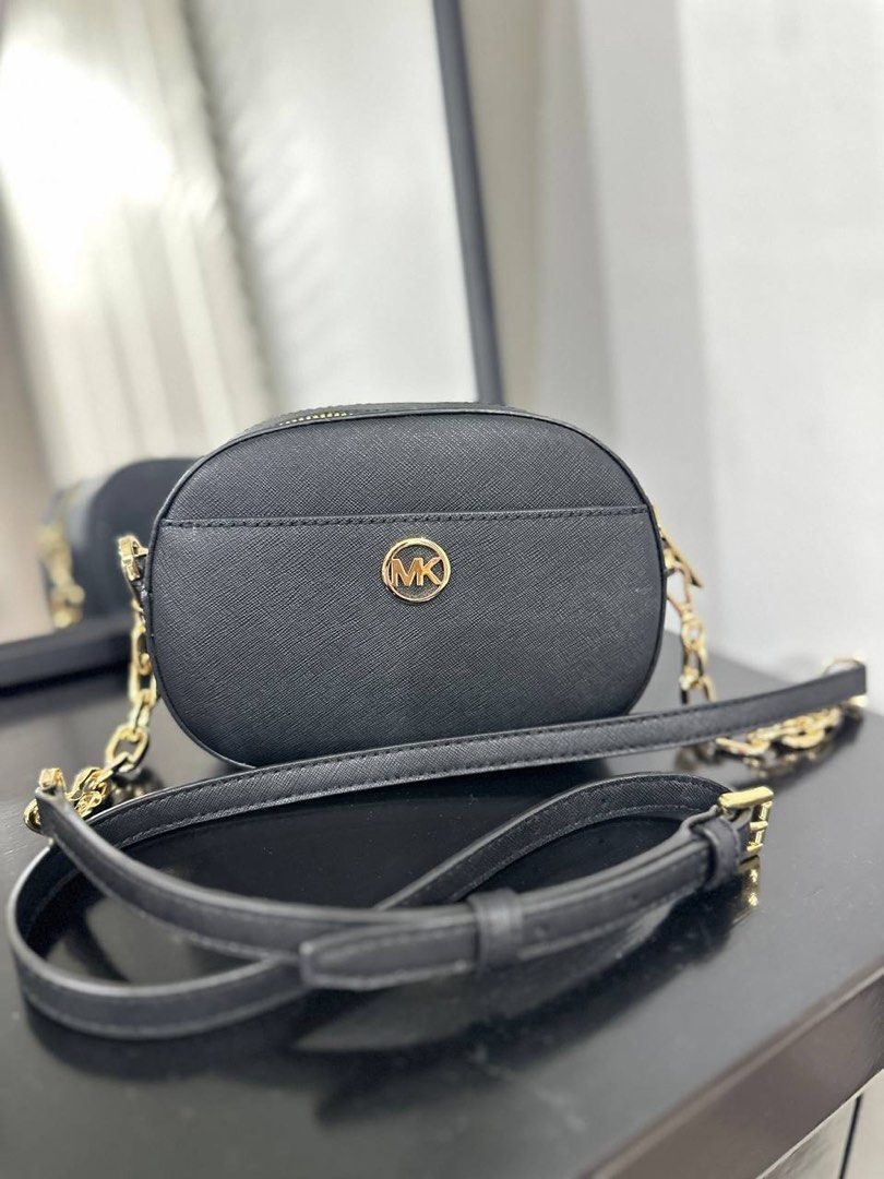 Michael Kors Jet Set Glam Small Front Pocket Oval Crossbody in Black ...
