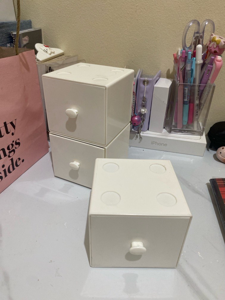 mini drawer laci kecil putih box kotak organizer meja desk, Perabotan ...