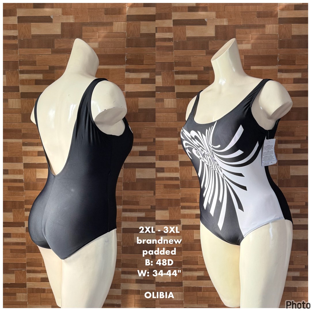 PLUS SIZE OLIBIA BLACK WHITE ONE PIECE SWIMSUIT, Women's Fashion ...