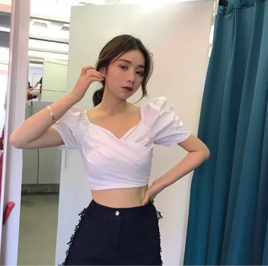 sabrina white top, Fesyen Wanita, Pakaian Wanita, Atasan di Carousell