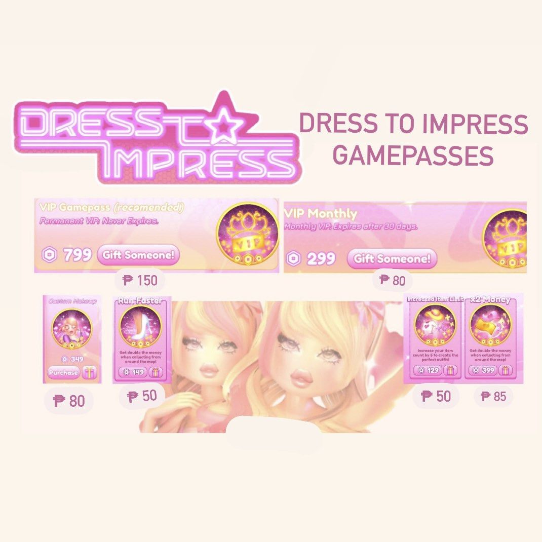 SALE! DRESS TO IMPRESS DTI ROBLOX FASHION GAME GIRL GAMEPASSES GAMEPASS ...