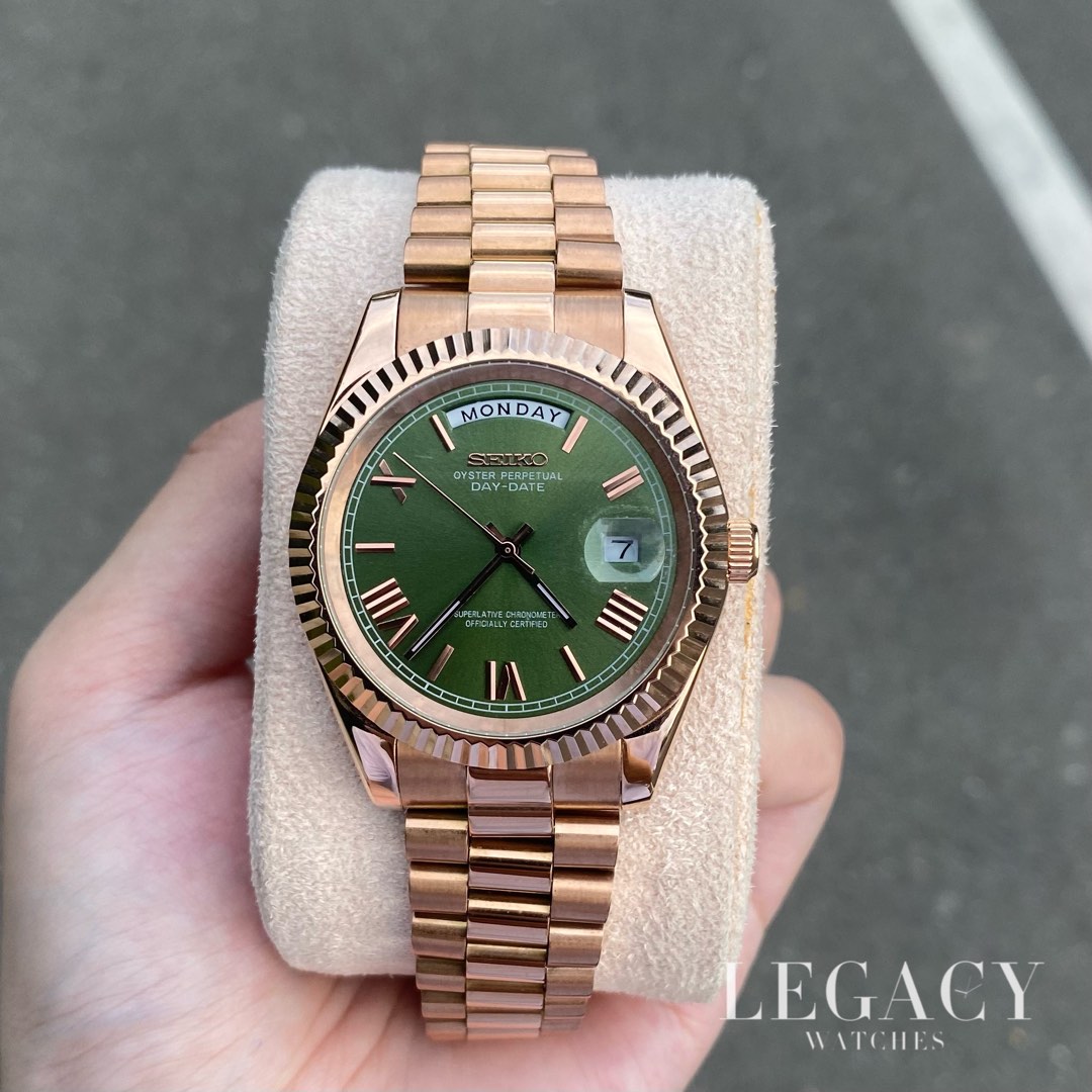 Seiko Day-Date Olive Green Rose Gold 40 MOD, Men's Fashion, Watches ...