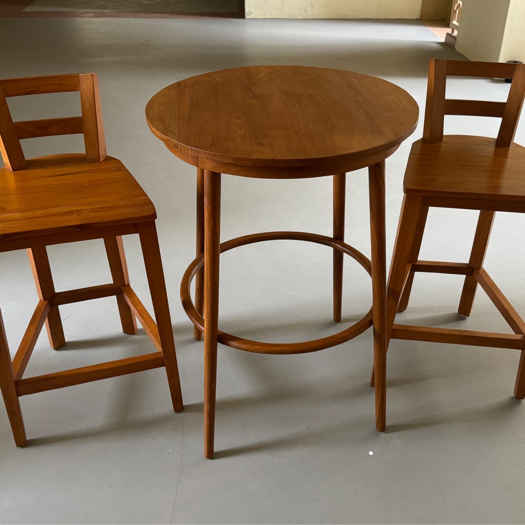 Solid Teak Wood High Table and 2 Chair SET, Furniture & Home Living ...