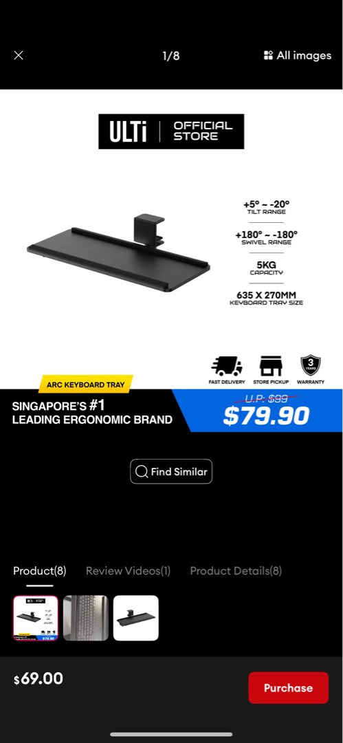 ULTi Arc Keyboard Tray C82, Computers & Tech, Parts & Accessories ...