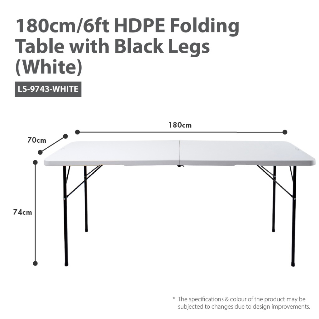 180cm HDPE Folding Table with Black | White Legs - Portable | Plastic ...