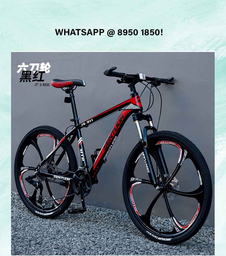 26 inch 21 Speeds [6 Blade] [Black-Red] Suspension Sentuor Mountain ...