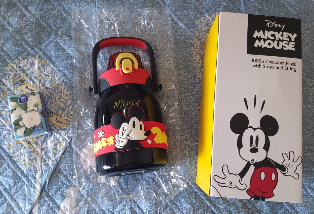 全新米奇老鼠保溫吸管斜孭水壺 Disney Mickey Mouse Vacuum Flask with Straw and String ...