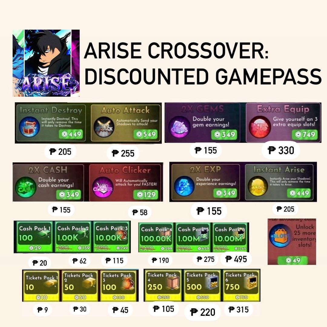 ARISE CROSSOVER GAME ROBLOX CROSS OVER GAMEPASSES GAMEPASS PASS PASSES ...