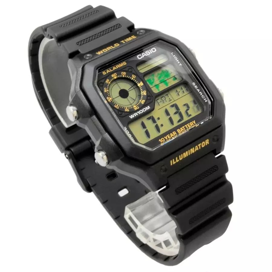 [Chrono Hustle] Casio AE-1200 World Time Digital Black Resin Strap Men Watch AE-1200WH-1BVDF AE ...