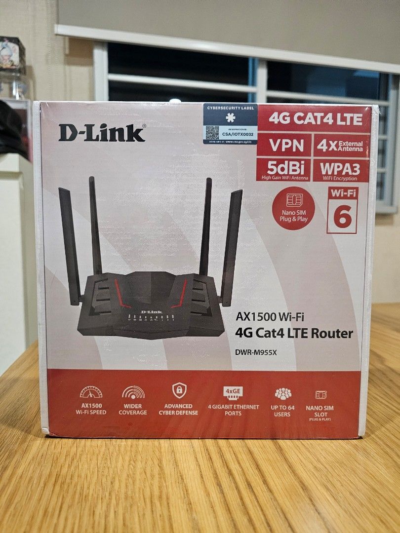 D-Link DWR-M955X 4G LTE WiFi 6 AX1500 Gigabit Mobile Sim Card Router ...