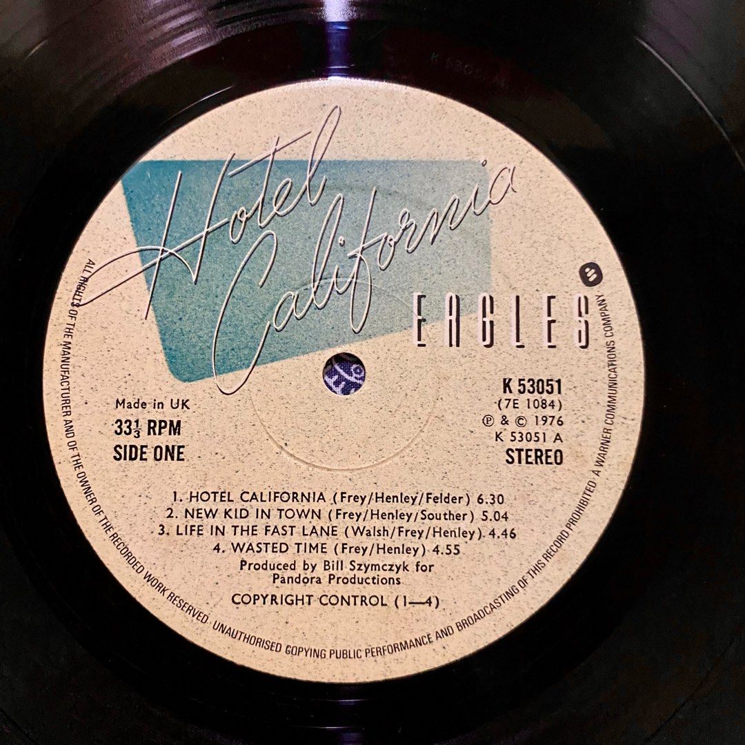 Eagles - Hotel California (1976 UK Pressing) LP Vinyl Record Piring ...