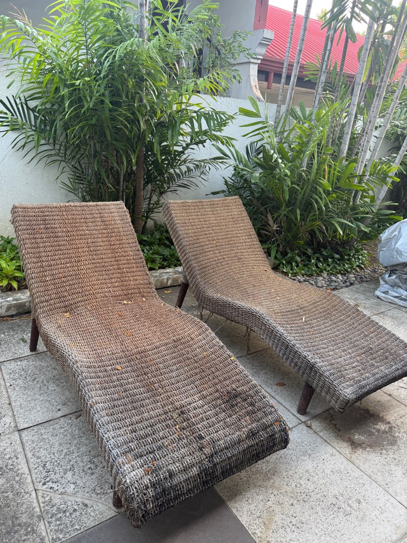 Kenneth Cobonpue wicker lounge chairs weave abaca set pair moving out ...