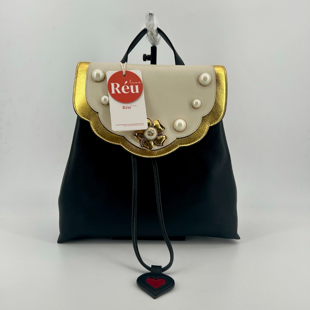 Gucci Black/White Leather Pearl Studded Backpack, Women's Fashion, Bags ...